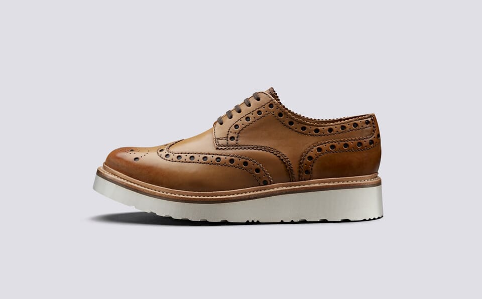 Archie | Mens Gibson Brogue in Tan Calf Leather with a White Wedge Sole ...