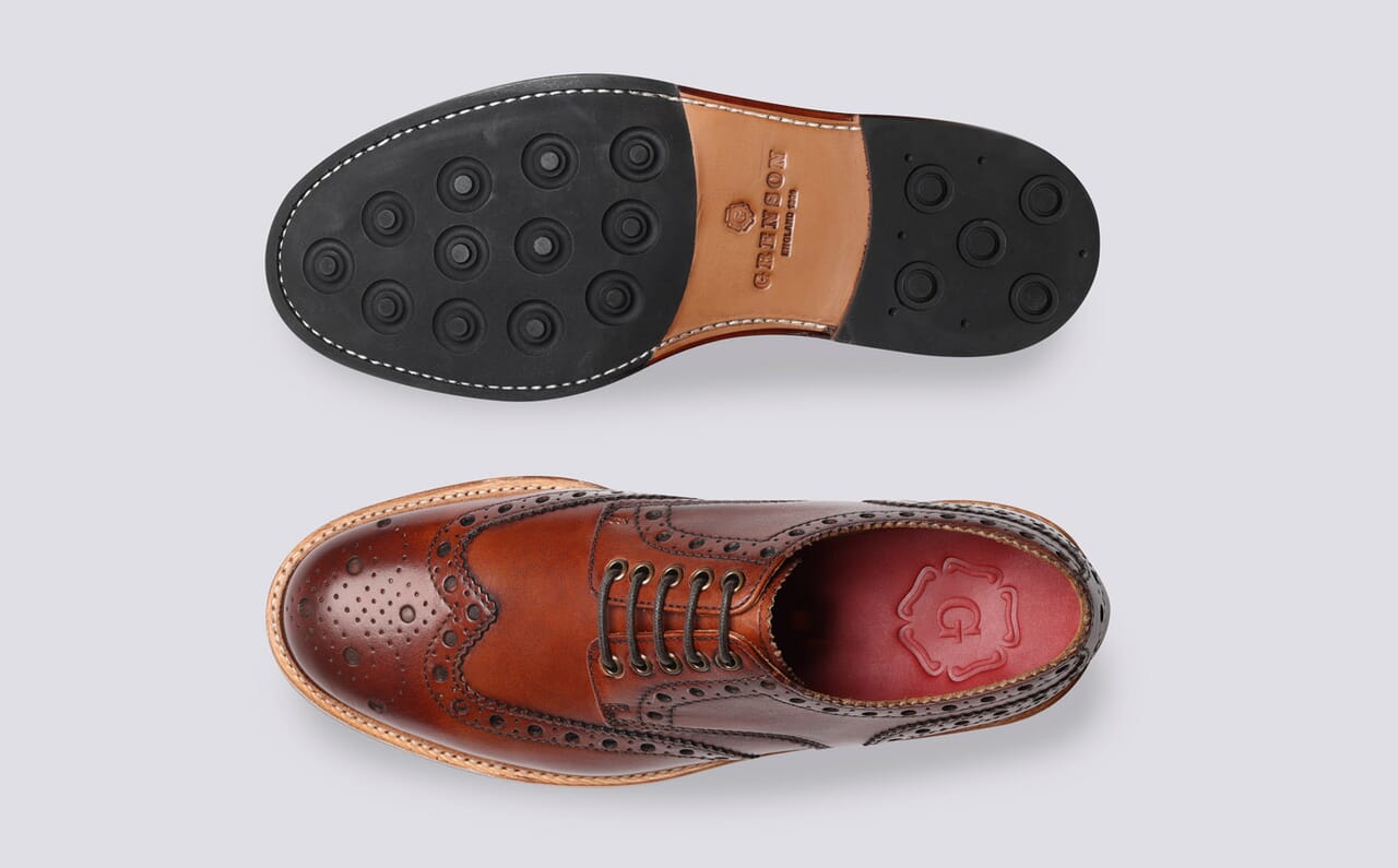 Archie | Mens Brogues in Tan Handpainted Leather | Grenson