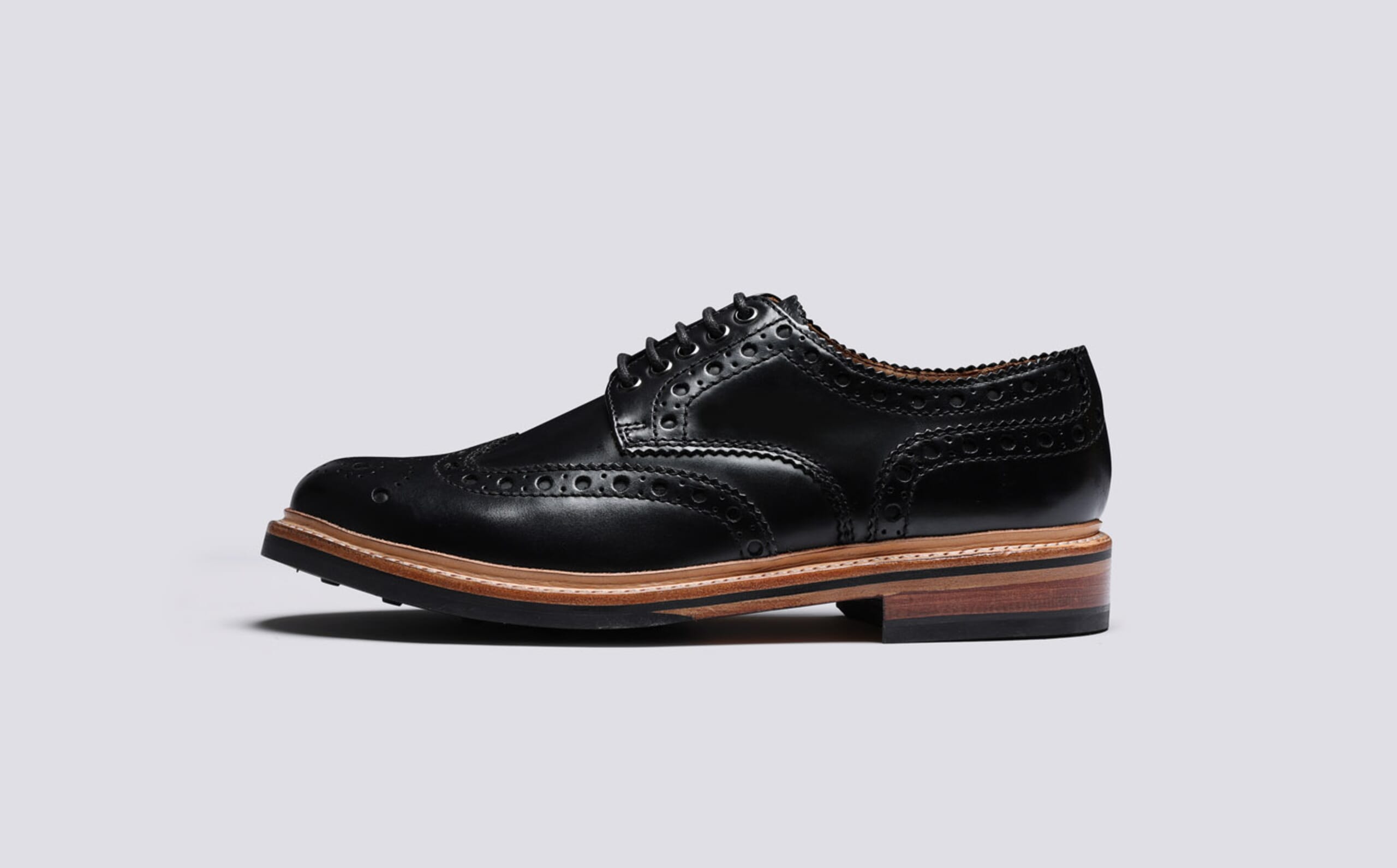 Archie | Mens Brogues in Black Colorado Leather | Grenson