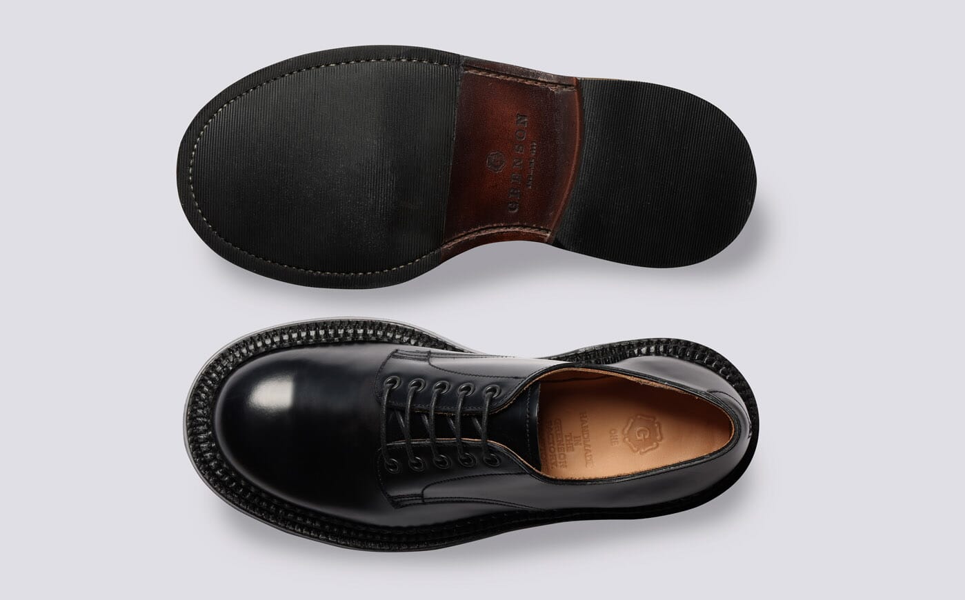 Devon | Womens Derby Shoes in Black Bookbinder Leather | Grenson