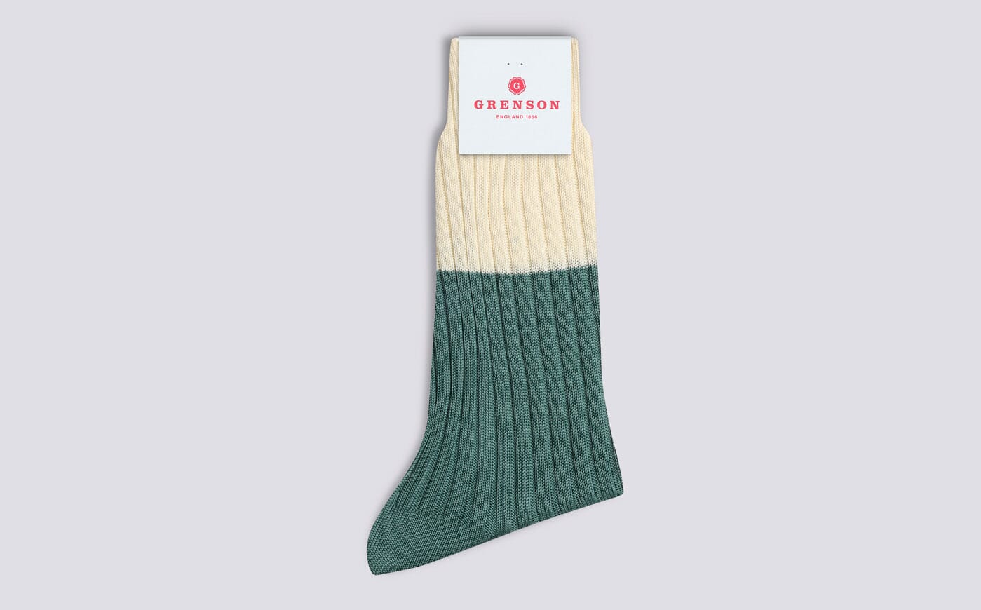 Womens Colour Block Sock | Green and Cream Cotton | Grenson