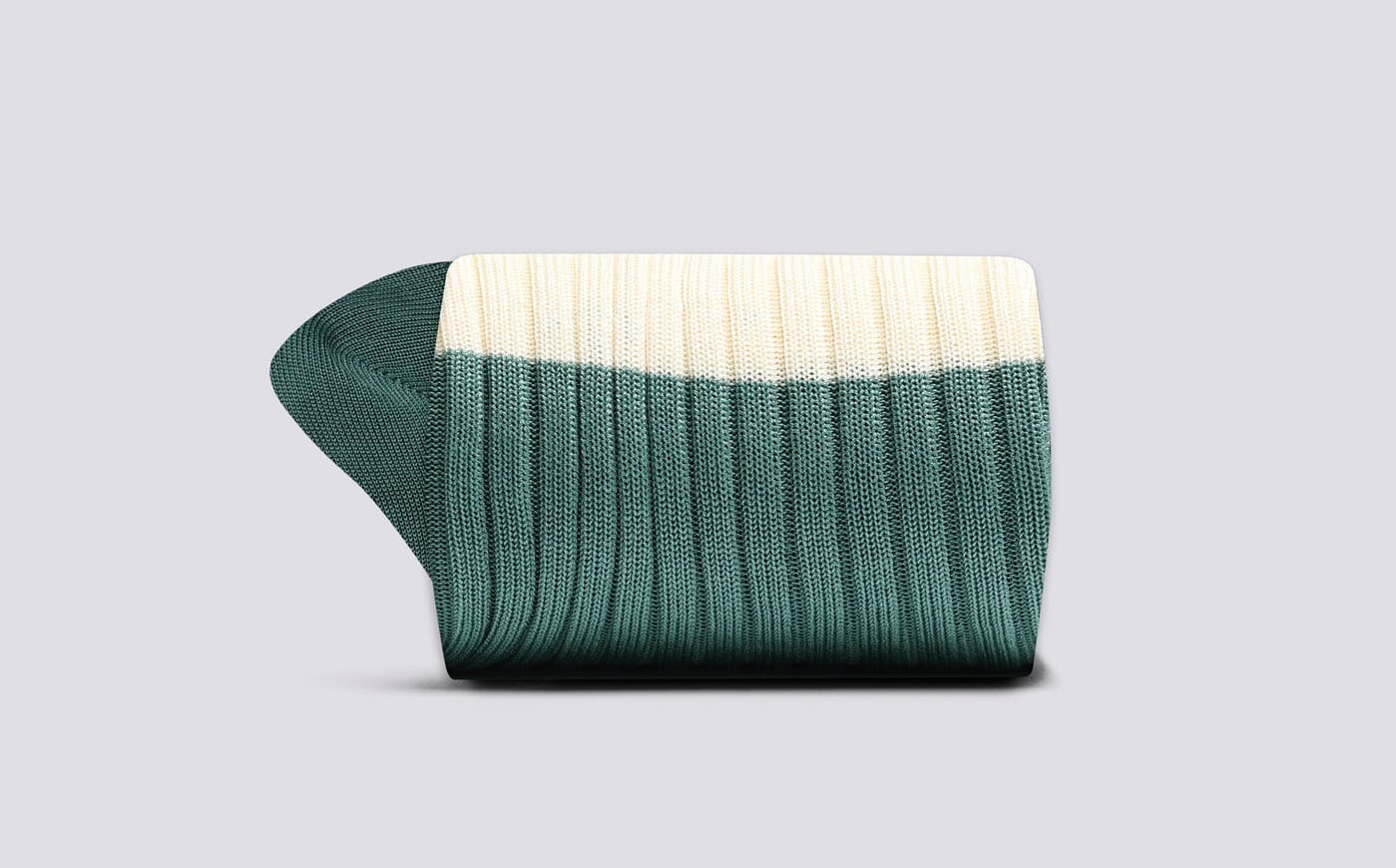 Womens Colour Block Sock | Green and Cream Cotton | Grenson