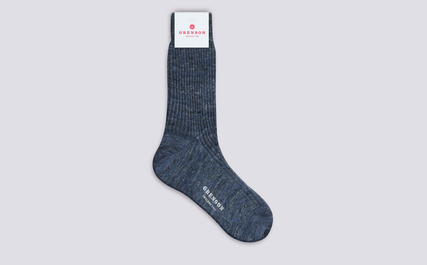 Womens Ribbed Linen Sock | Blue and Black Linen | Grenson