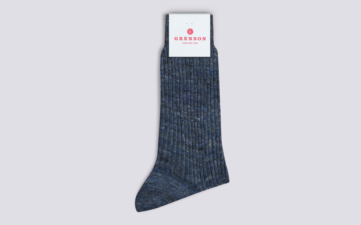 Womens Ribbed Linen Sock | Blue and Black Linen | Grenson
