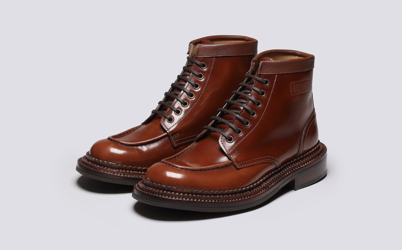 Sadie | Womens Triple Welt Boots in Mid Brown Leather | Grenson