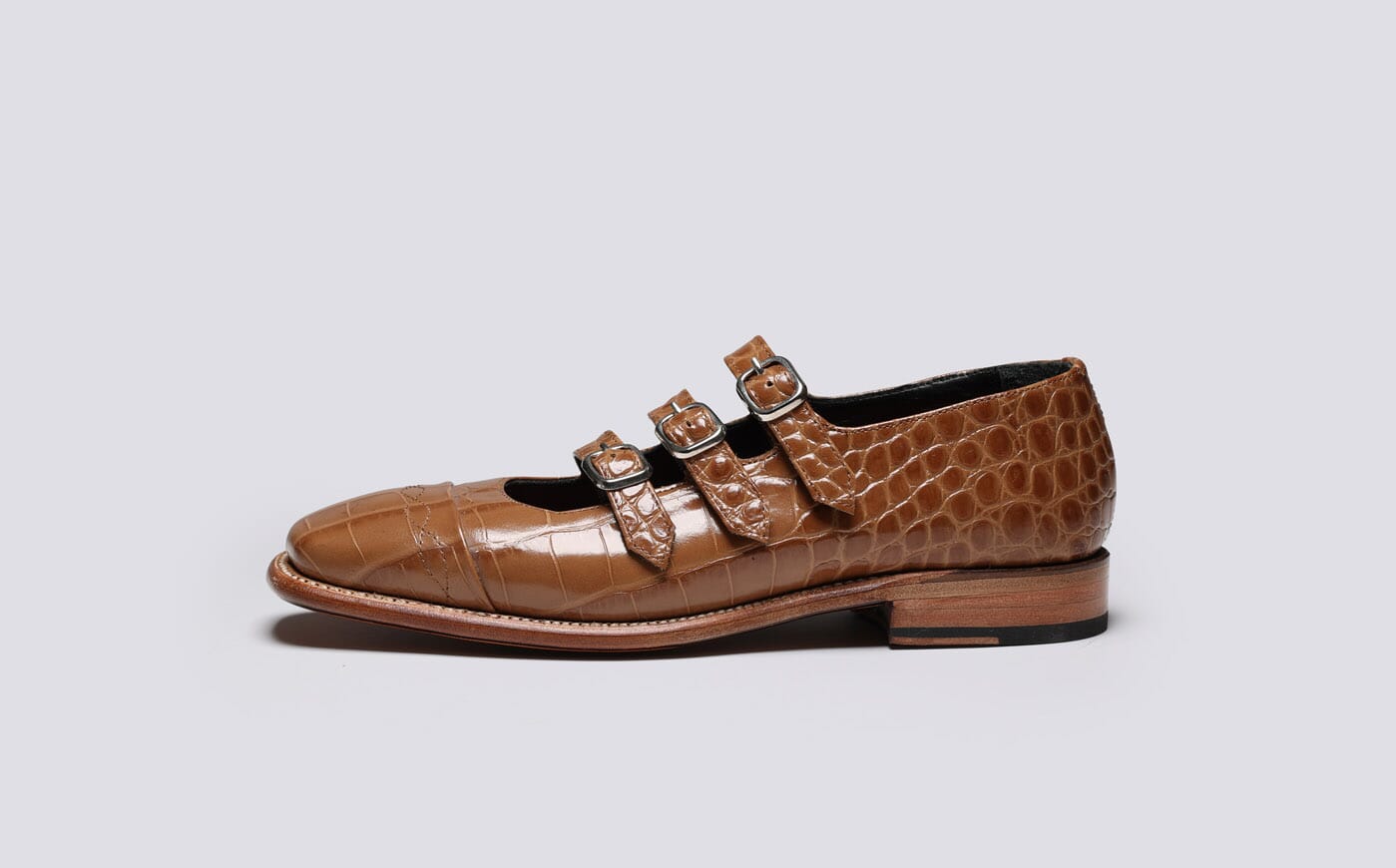 Yasmin | Womens Captoe Sandal in Tan Printed Leather | Grenson