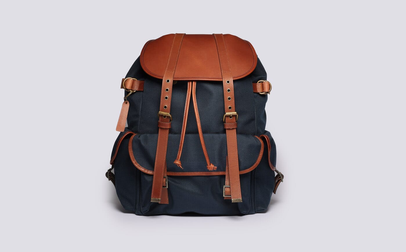 Large Backpack in Navy Canvas and Tan Leather | Grenson