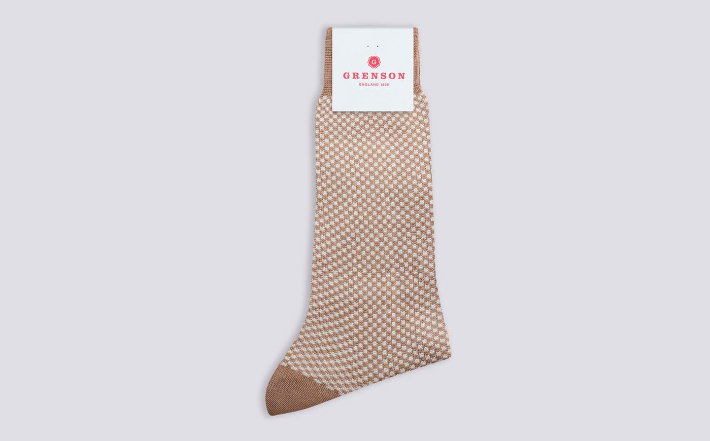 Mens Checker Sock | Brown and Beige Cotton | Grenson