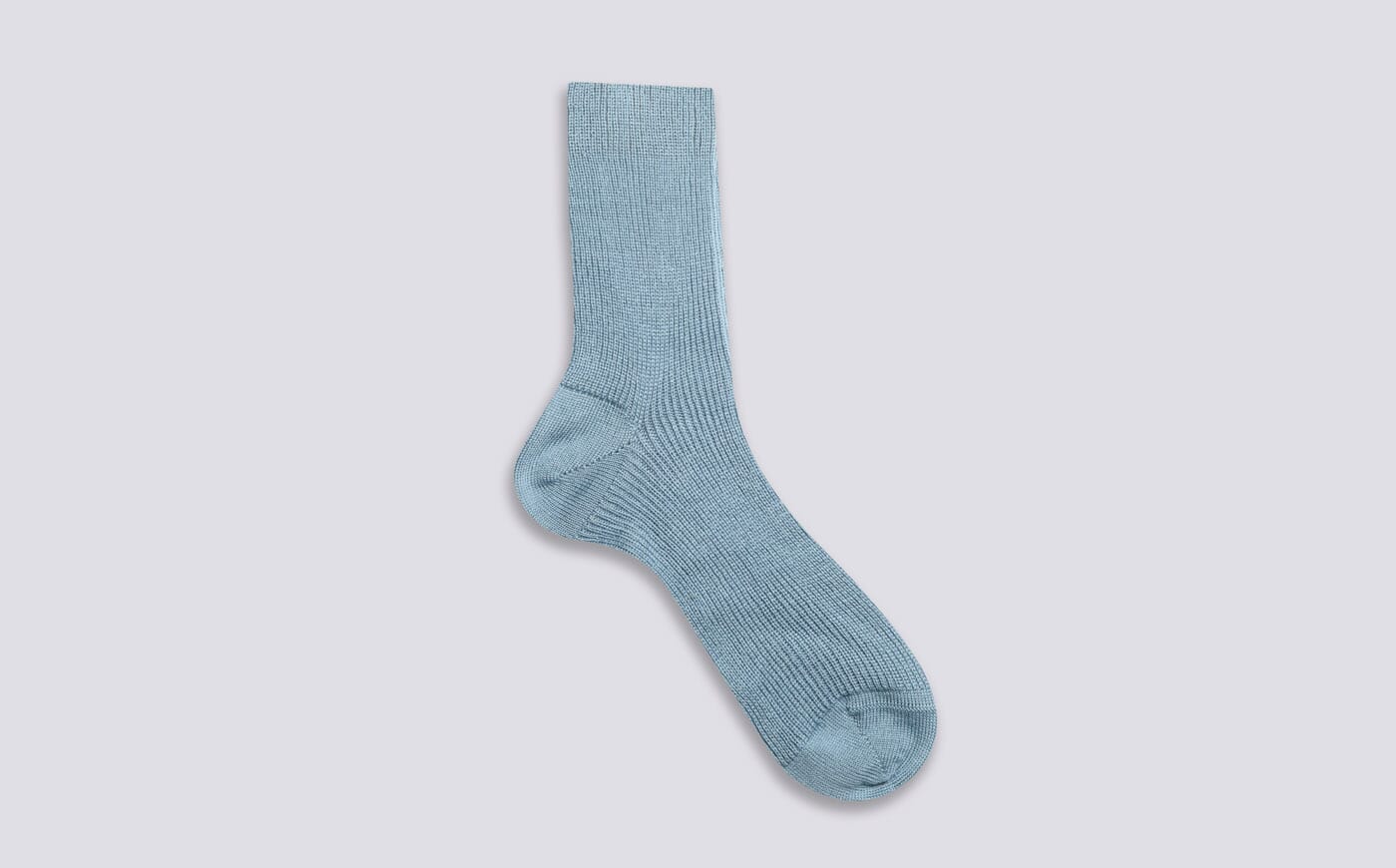 Womens Plain Rib Sock | Mid Blue Wool | Grenson