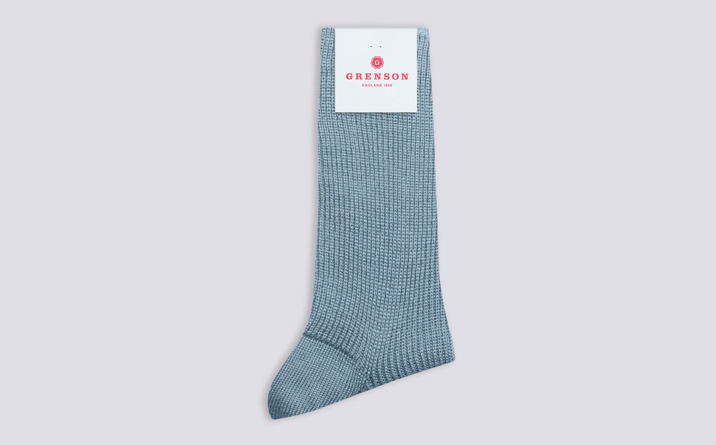 Womens Plain Rib Sock | Mid Blue Wool | Grenson