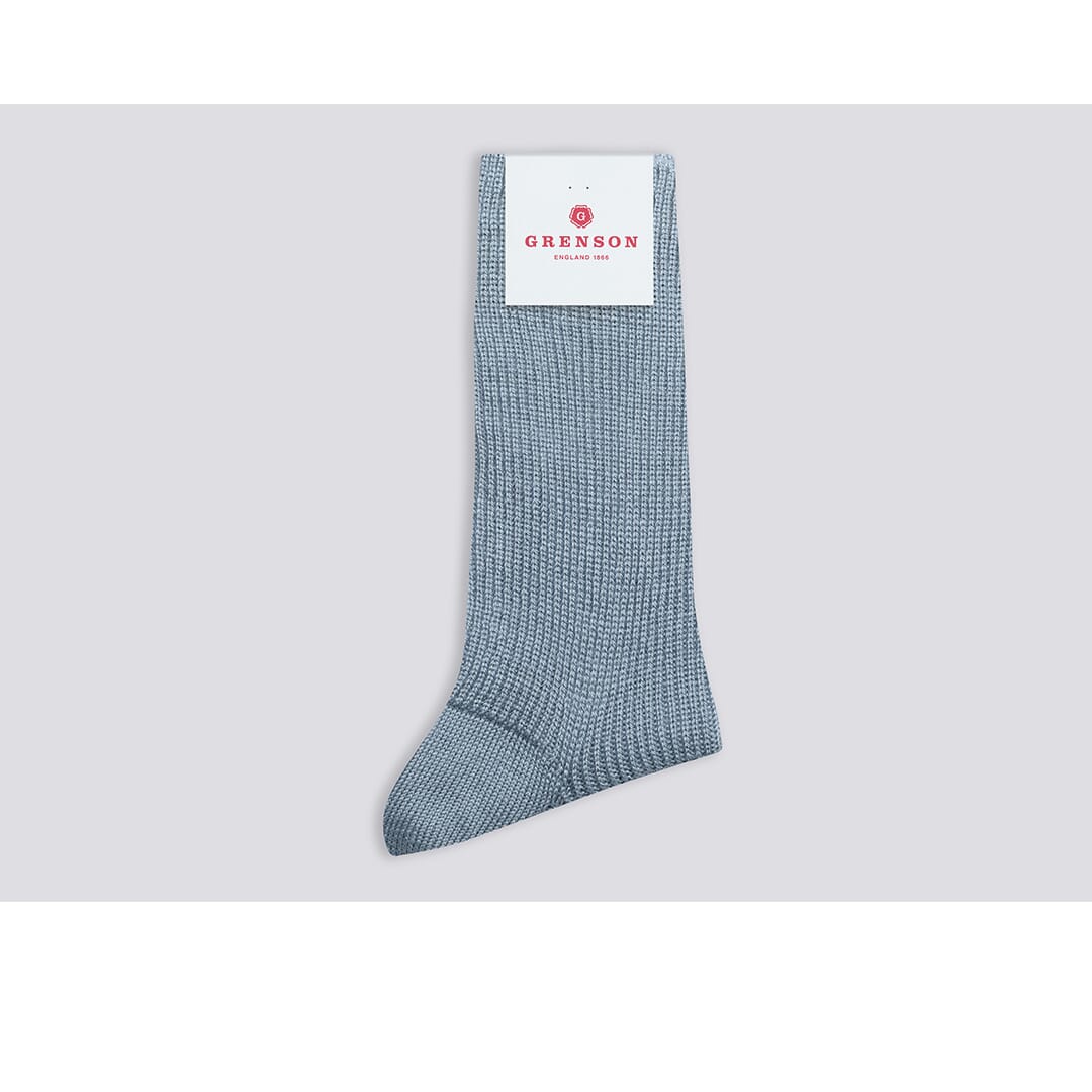 Womens Plain Rib Sock | Mid Blue Wool | Grenson