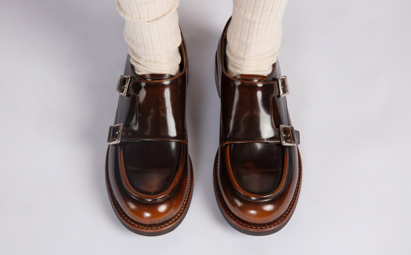 Andrea | Womens Monk Shoes in Tan Rub Off Leather | Grenson