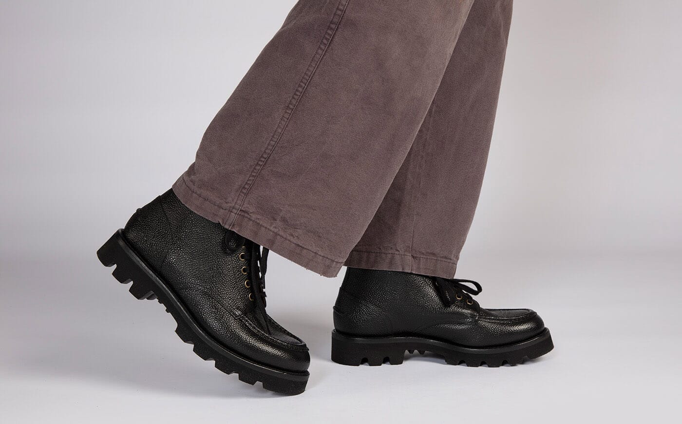 Asa | Mens Derby Boots in Black Country Grain Leather | Grenson
