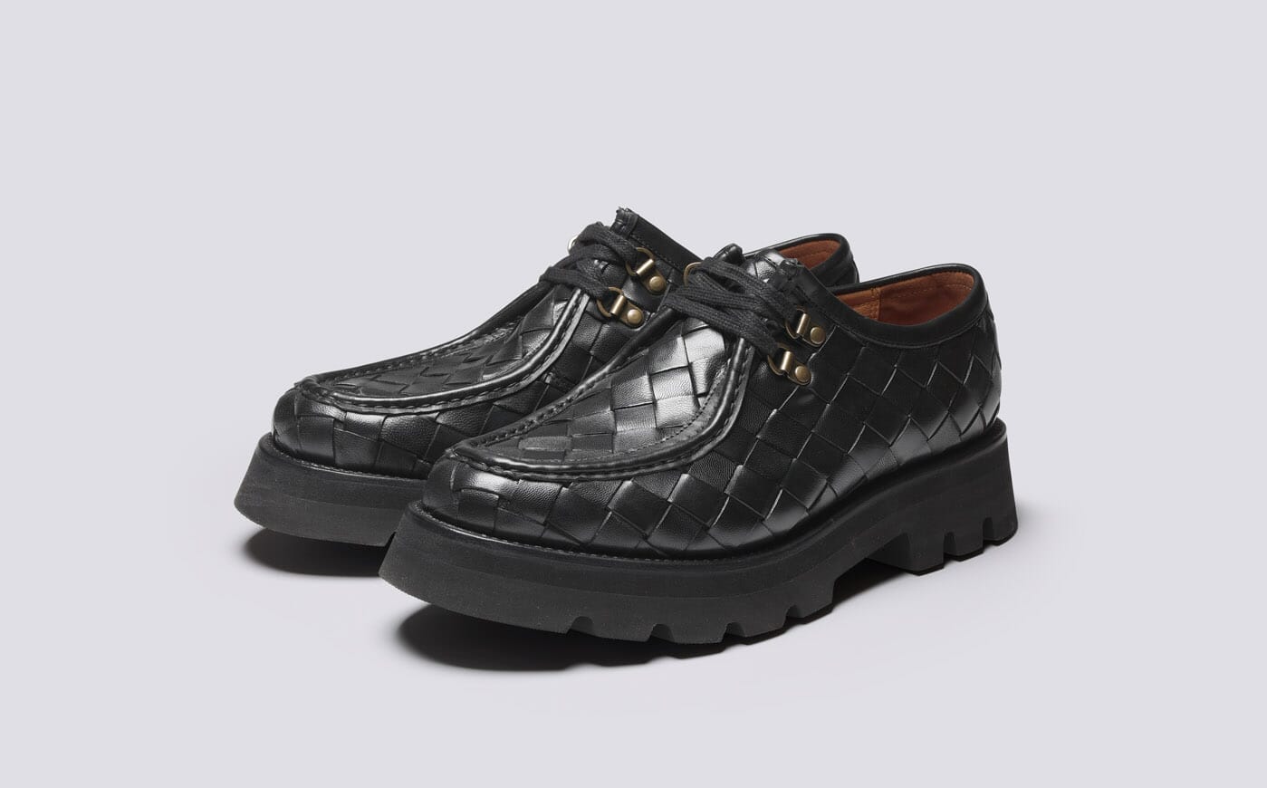 Clark Mens Derby Shoes in Black Woven Leather Grenson