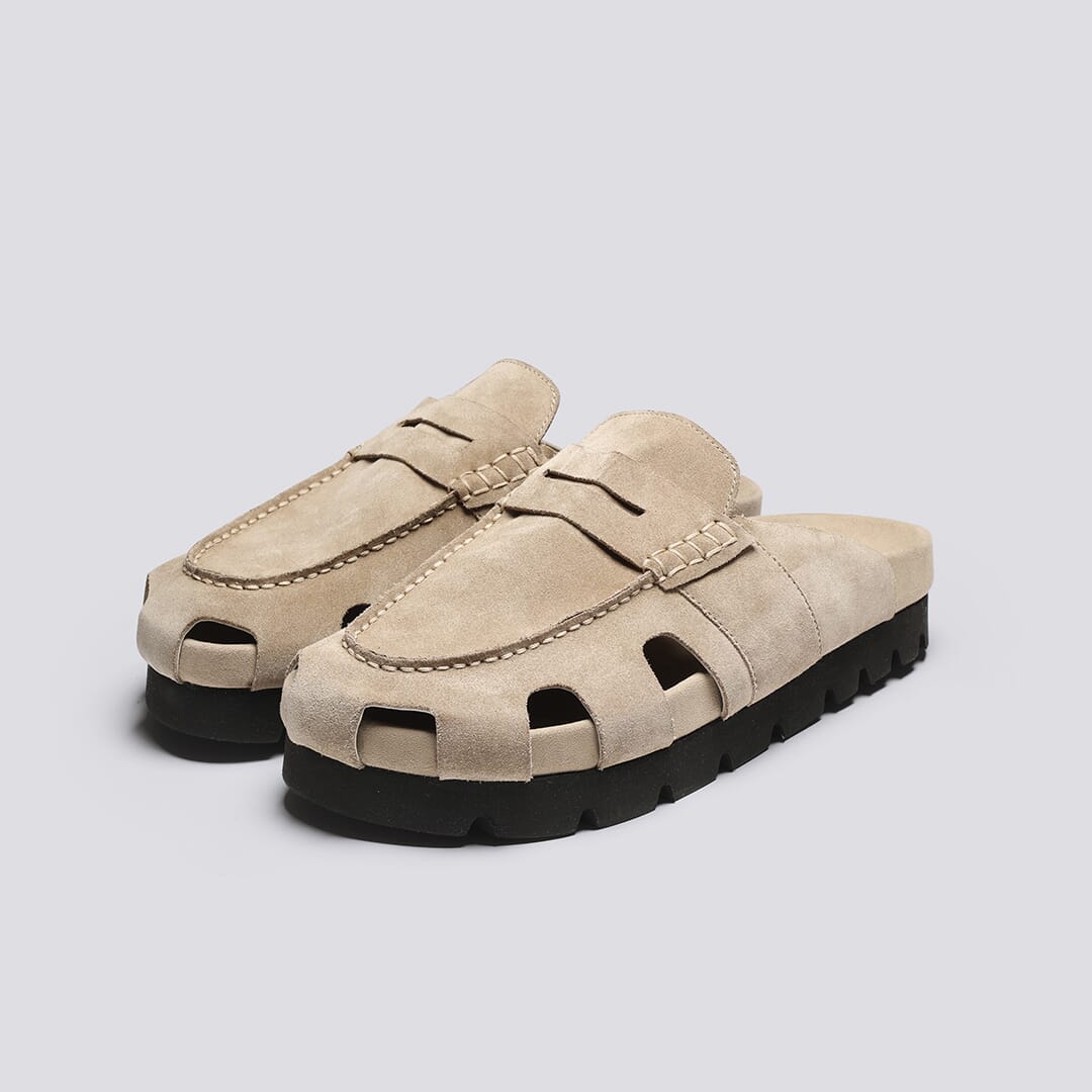 Arlen | Clog Sandals for Men in Beige Suede | Grenson