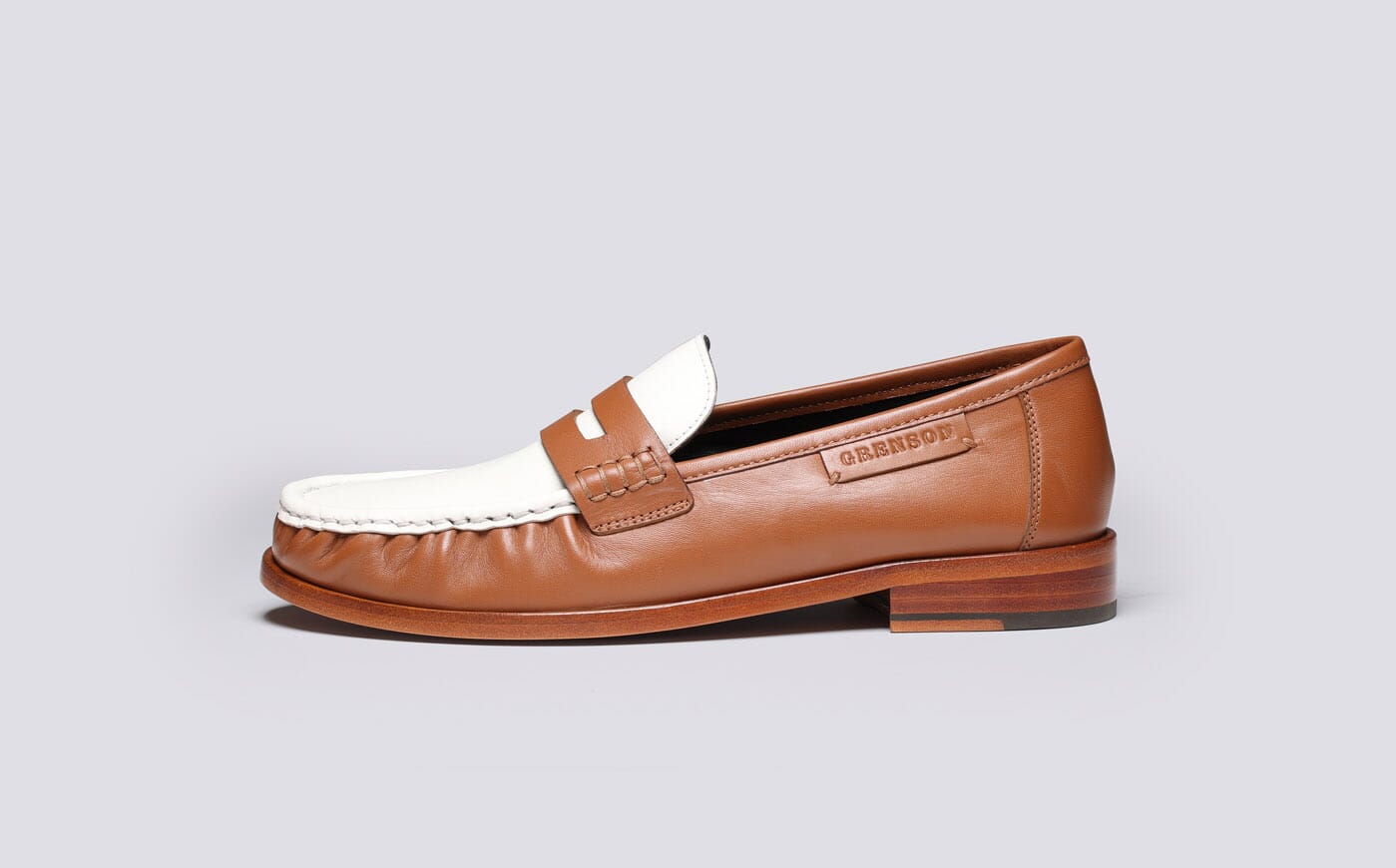Susanna | Womens Moccasin Loafers in Tan and White | Grenson