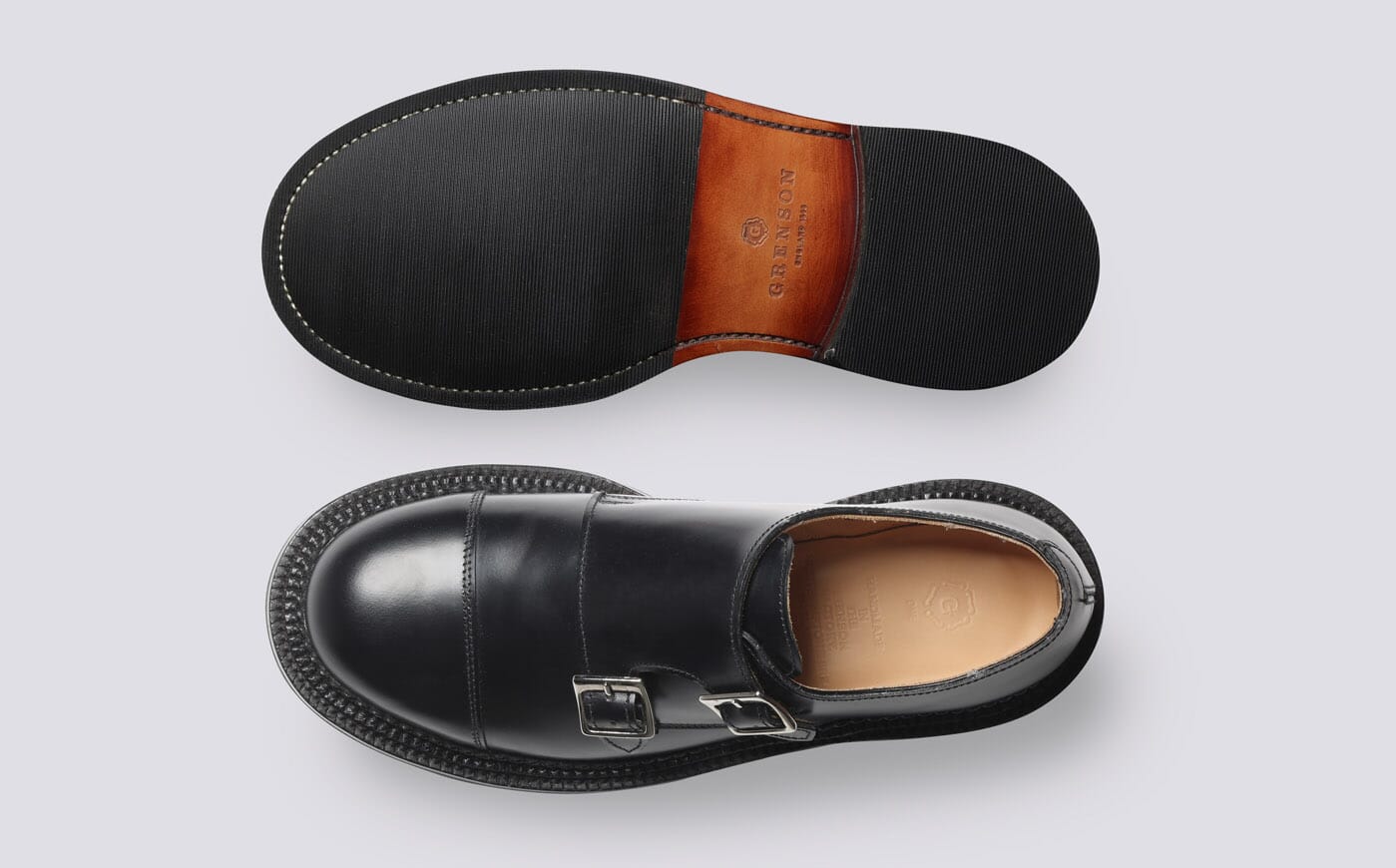 Diggery | Mens Triple Welt Monk Shoes in Black | Grenson