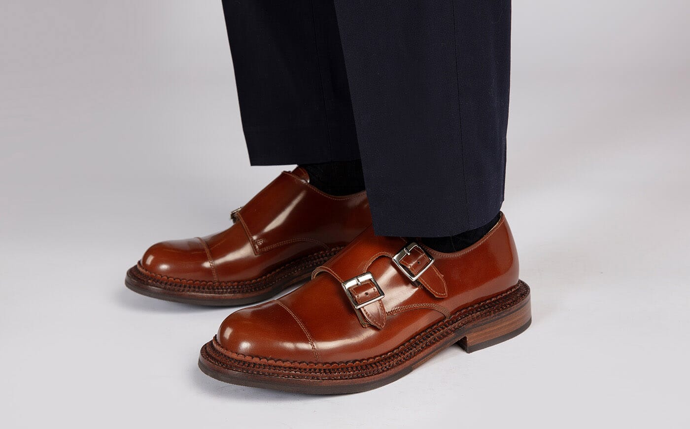 Diggery | Mens Triple Welt Monk Shoes in Mid Brown | Grenson