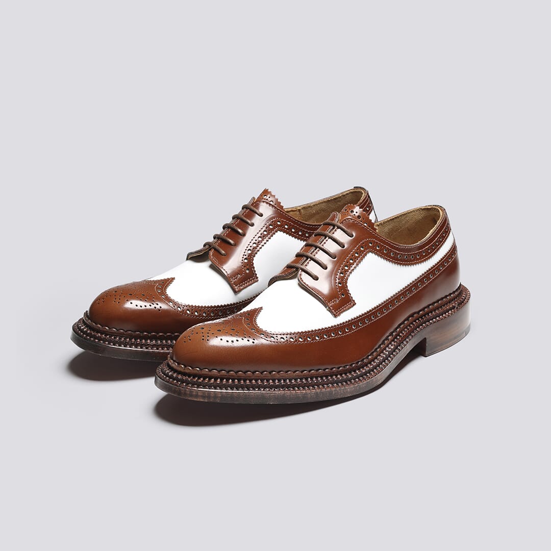 Aldwych | Mens Brogues in Mid Brown and White Leather | Grenson