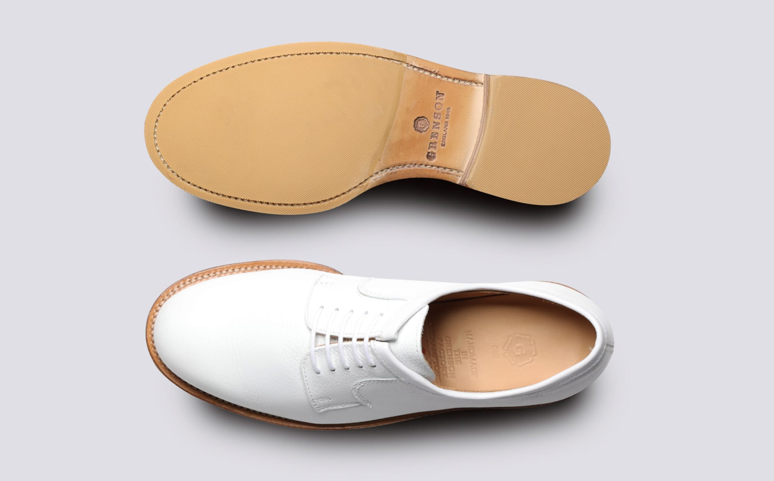 Camden | Womens Derby Shoes in White Grain | Grenson