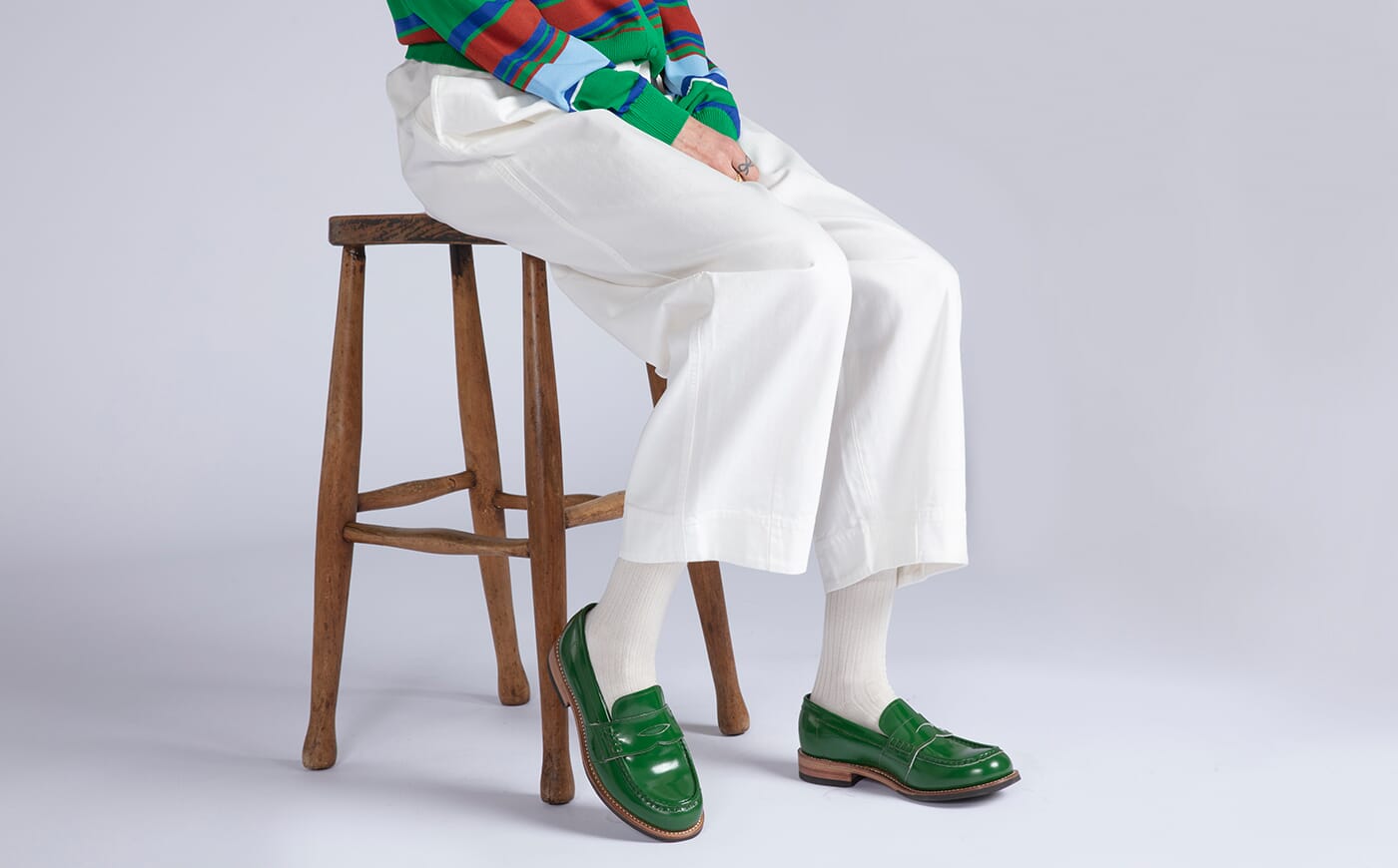 Natalie | Womens Loafers in Green Gloss Leather | Grenson