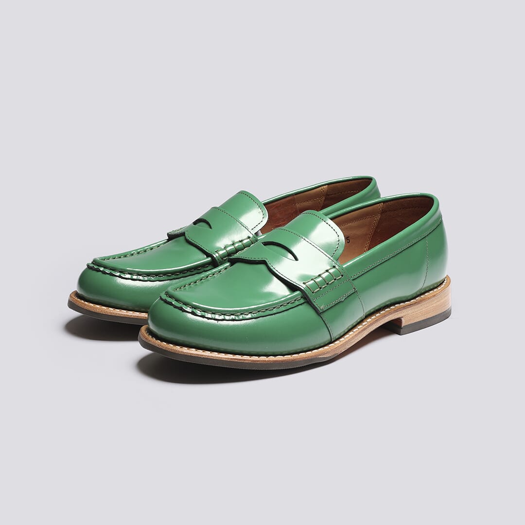 Natalie | Womens Loafers in Green Gloss Leather | Grenson