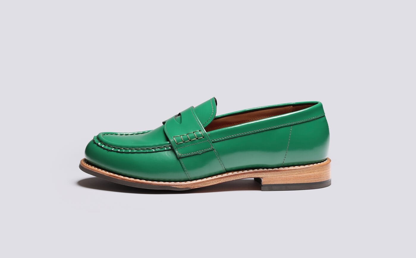 Natalie | Womens Loafers in Green Gloss Leather | Grenson