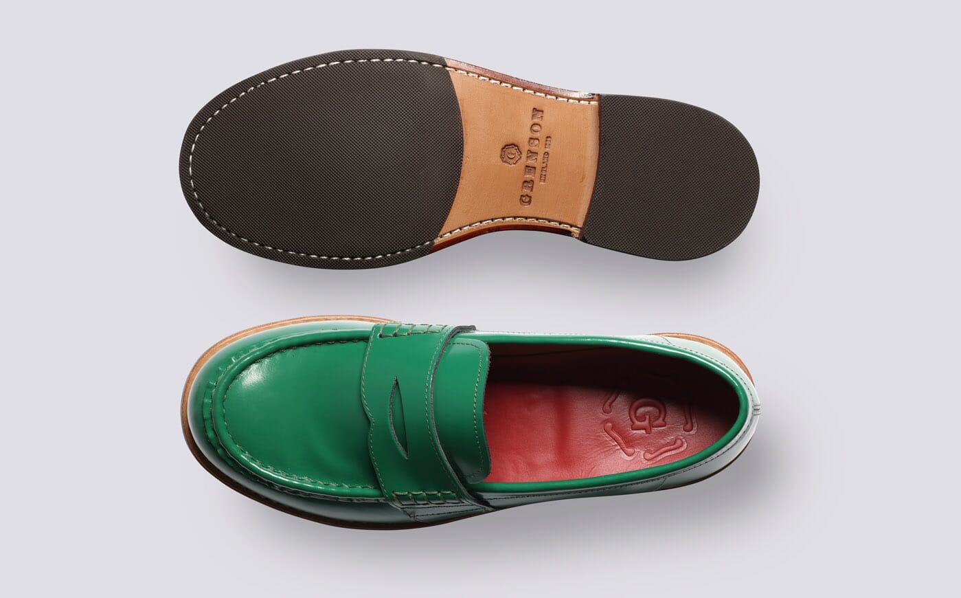 Natalie | Womens Loafers in Green Gloss Leather | Grenson