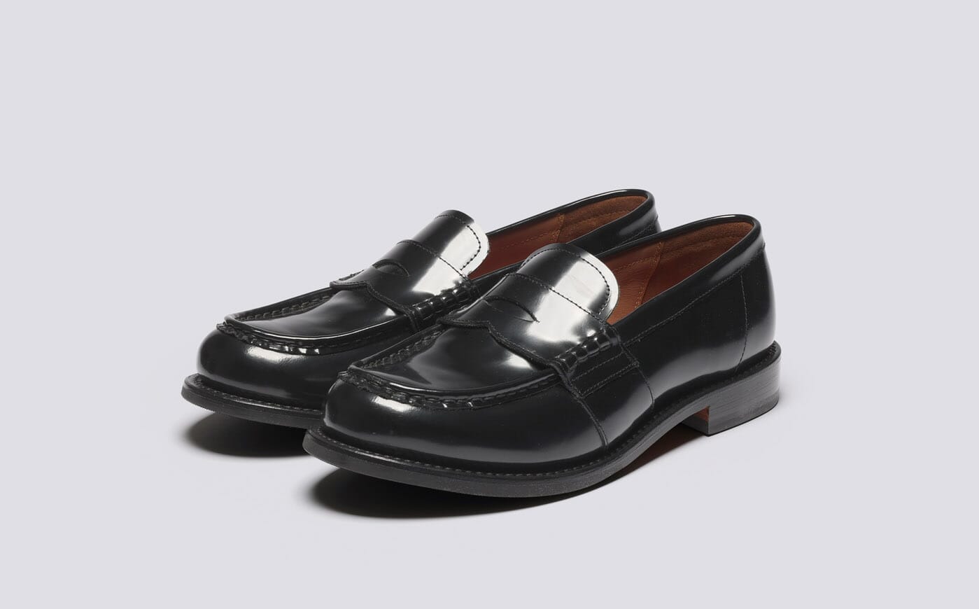 Natalie | Womens Loafers in Black Gloss Leather | Grenson