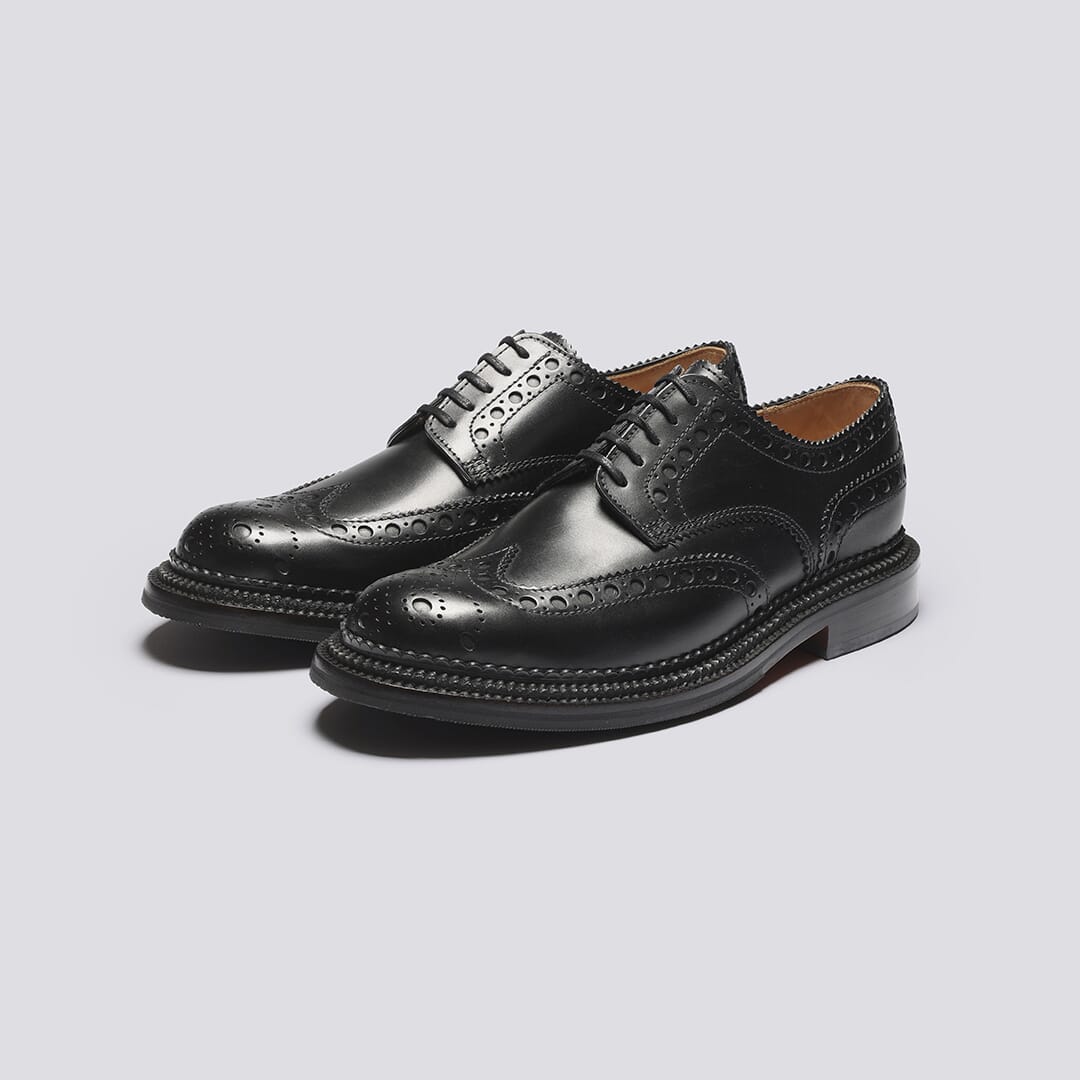 Archie | Mens Brogues in Black Leather with Triple Welt | Grenson