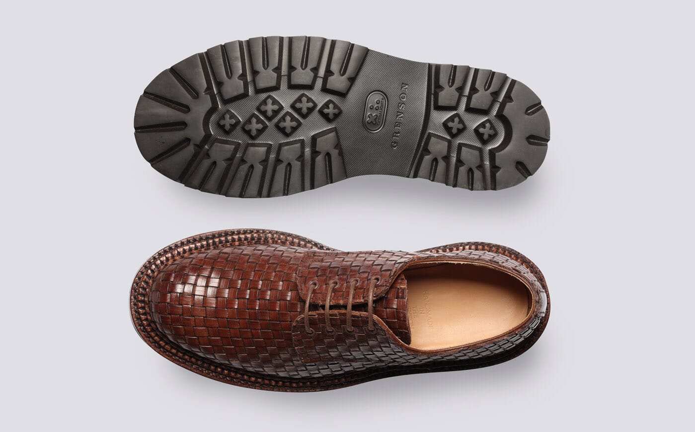 Curt | Mens Derby Shoes in Brown Woven Leather | Grenson