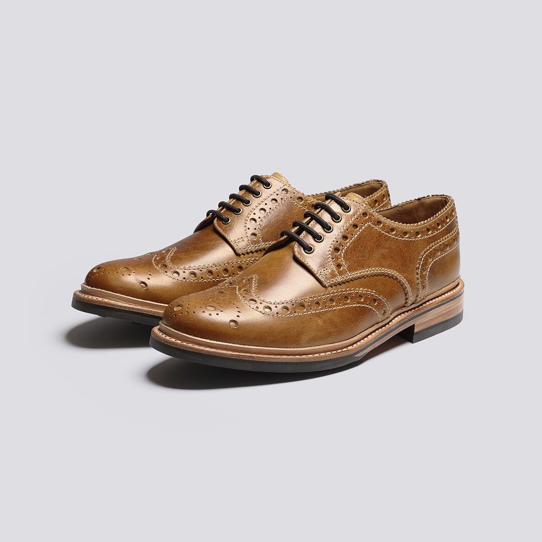 Archie | Mens Brogues in Tan Pull Up Leather | Grenson