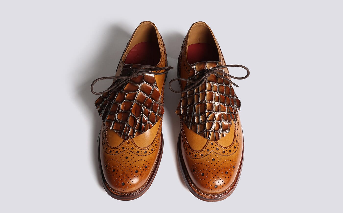 Plain Kiltie | Copper Croc Print Leather | Grenson