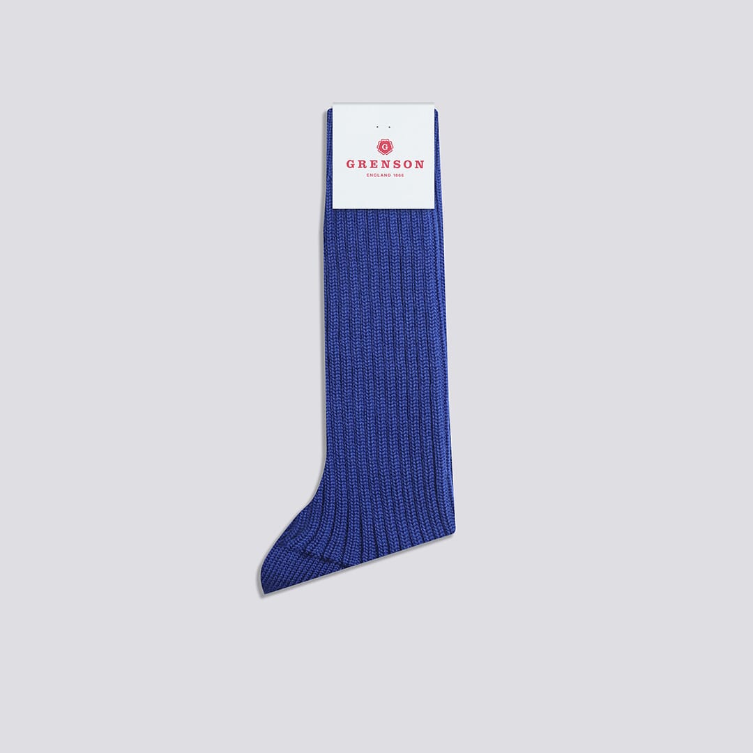 Mens Chunky Wool Sock | Royal Blue Wool | Grenson