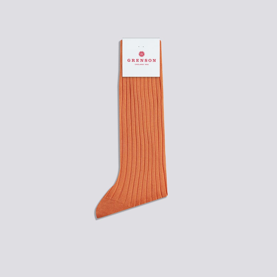 Mens Medium Ribbed Sock | Orange Cotton | Grenson