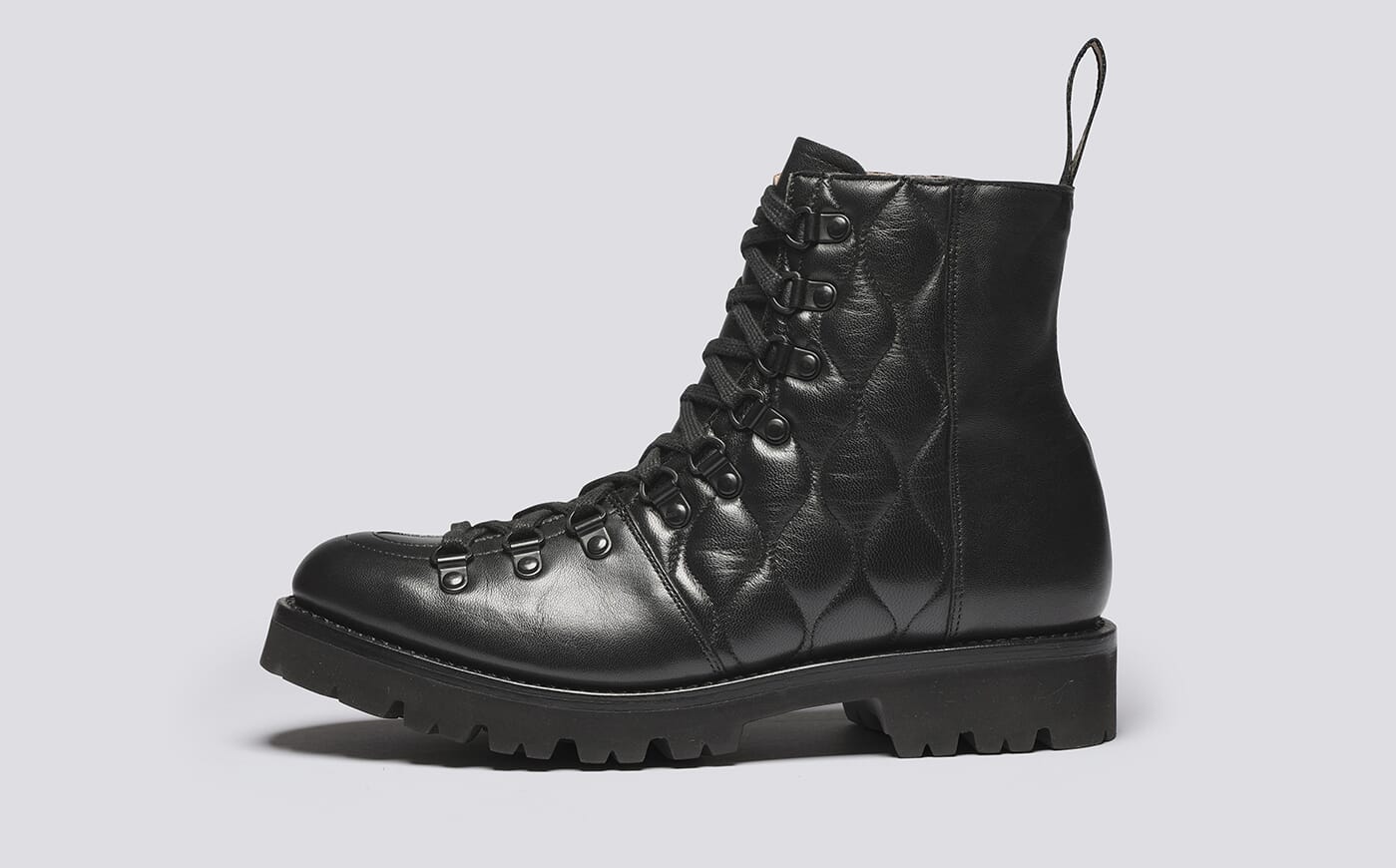 Nanette | Womens Hiker Boots in Black Quilted Leather on Commando Sole ...