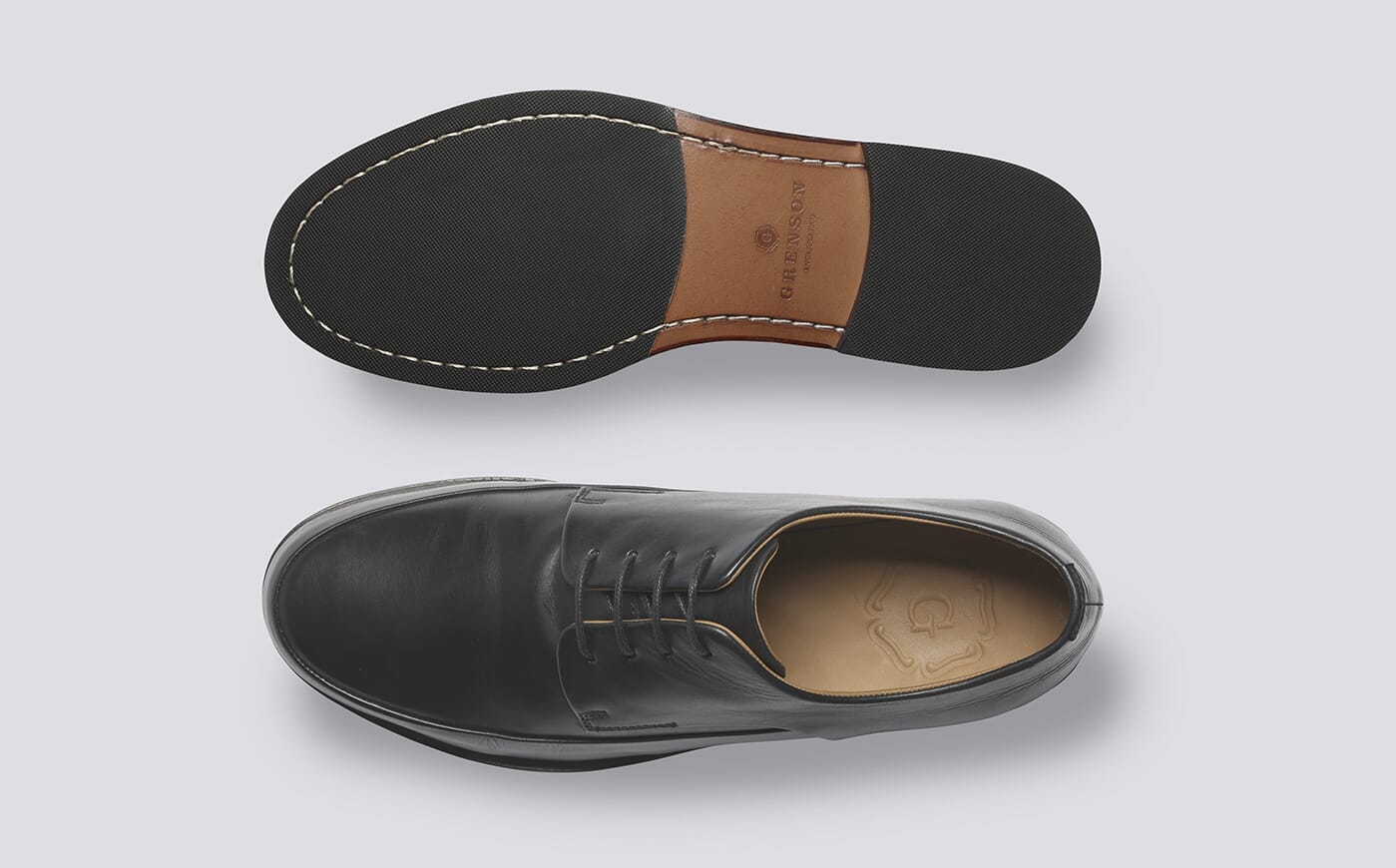 Fergus | Mens Derby Shoes in Black Leather | Grenson